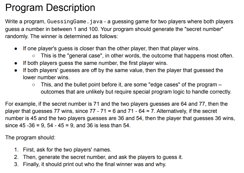 Solved Program Description Write A Program Guessinggame