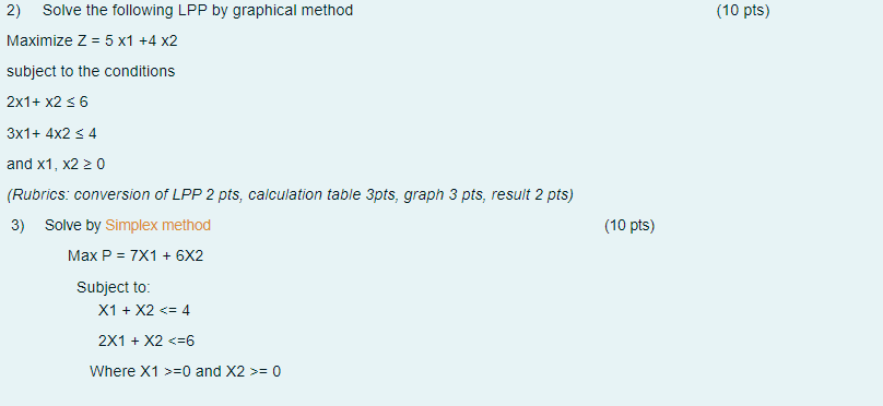 Solved (10 pts) 2) Solve the following LPP by graphical | Chegg.com