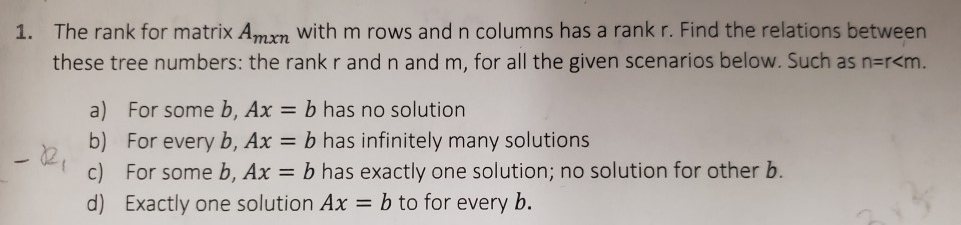 Solved 1. The rank for matrix Amxn with m rows and n columns | Chegg.com