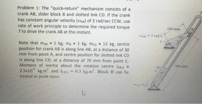 Solved Problem 1: The "quick-return" mechanism consists of a | Chegg.com