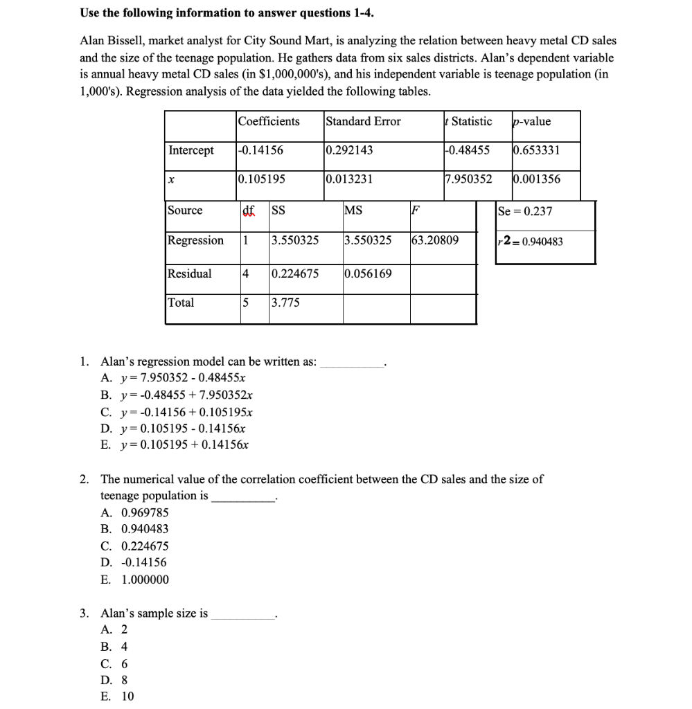 Solved Use the following information to answer questions | Chegg.com