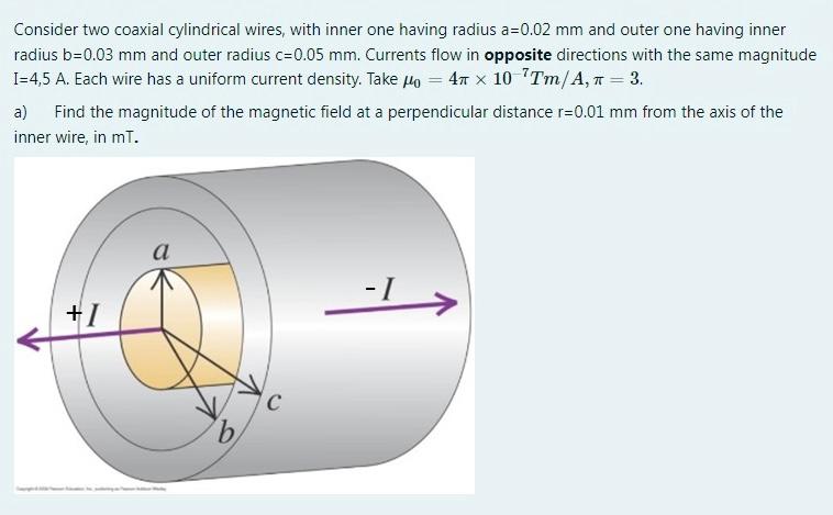 Solved Consider two coaxial cylindrical wires, with inner | Chegg.com