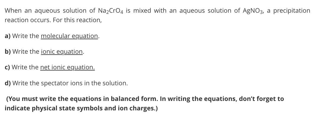 Solved When an aqueous solution of Na2CrO4 is mixed with an | Chegg.com