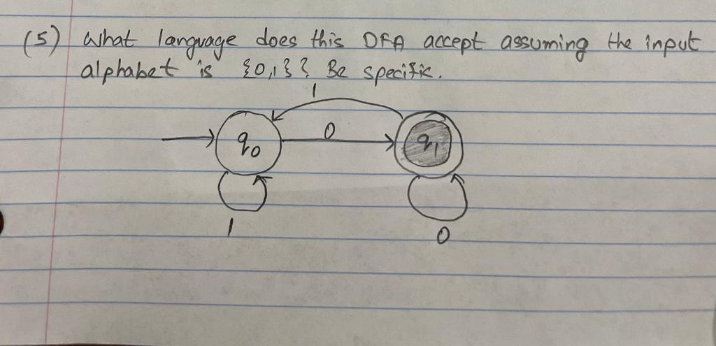Solved (5) What language does this DFA accept assuming the | Chegg.com