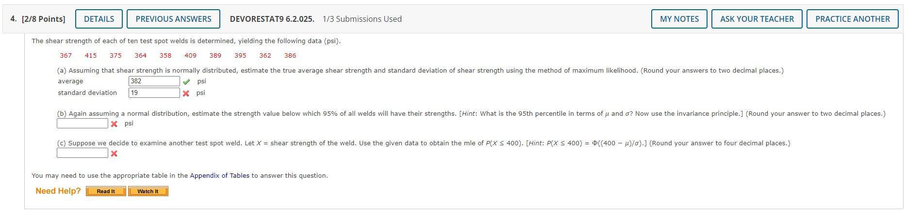 Solved 4. [2/8 Points] DETAILS PREVIOUS ANSWERS DEVORESTAT9 | Chegg.com