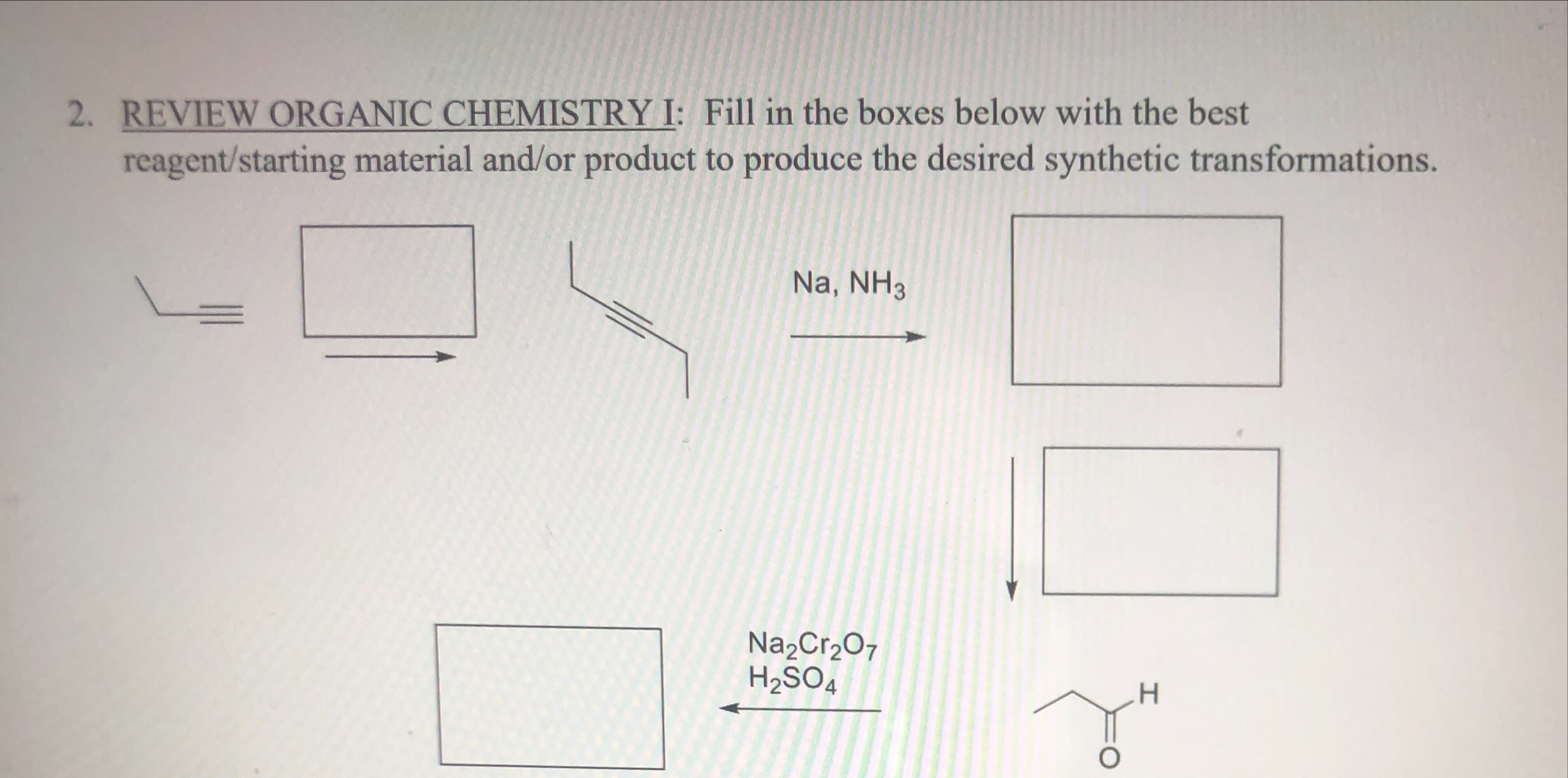 Solved 2. REVIEW ORGANIC CHEMISTRY I: Fill in the boxes | Chegg.com