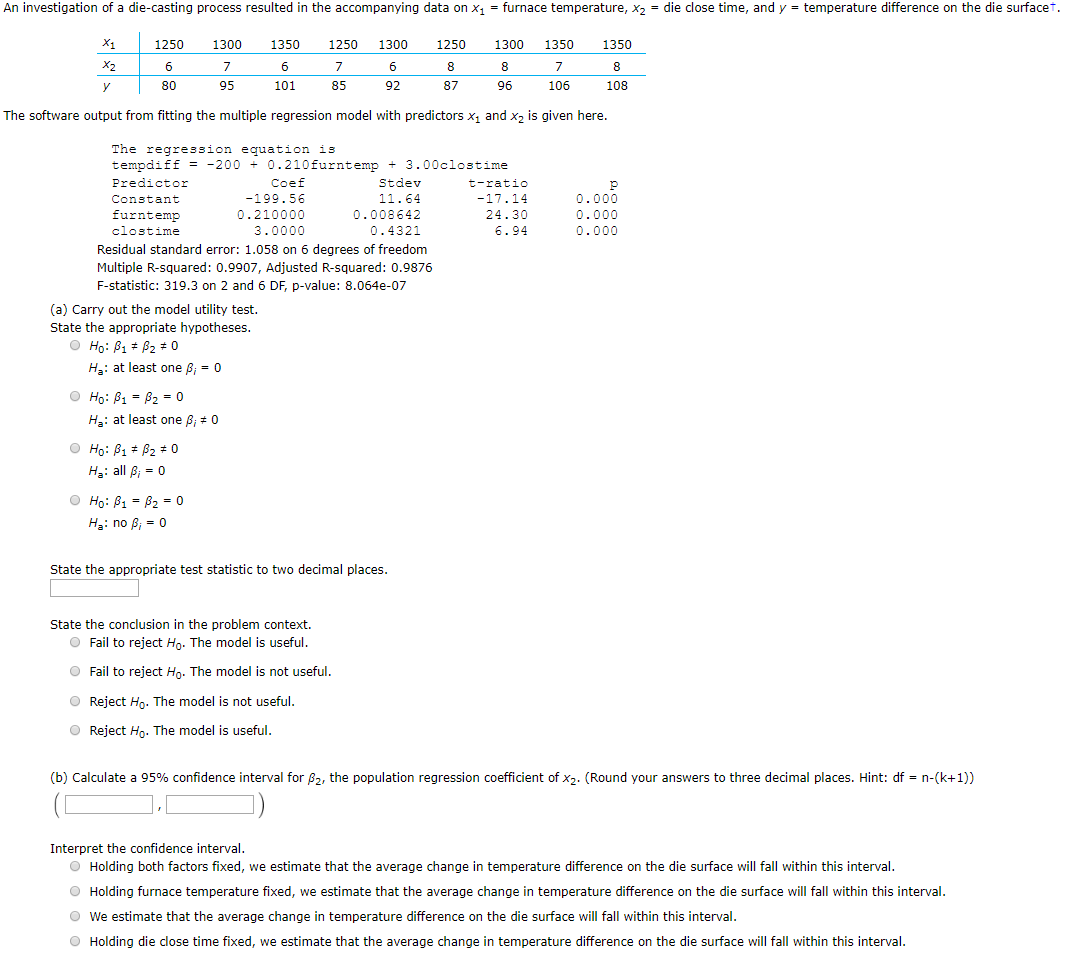 Solved An investigation of a die-casting process resulted in | Chegg.com