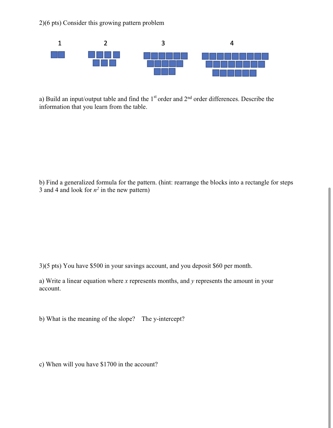 2)(6 pts) Consider this growing pattern problem 4 a) | Chegg.com