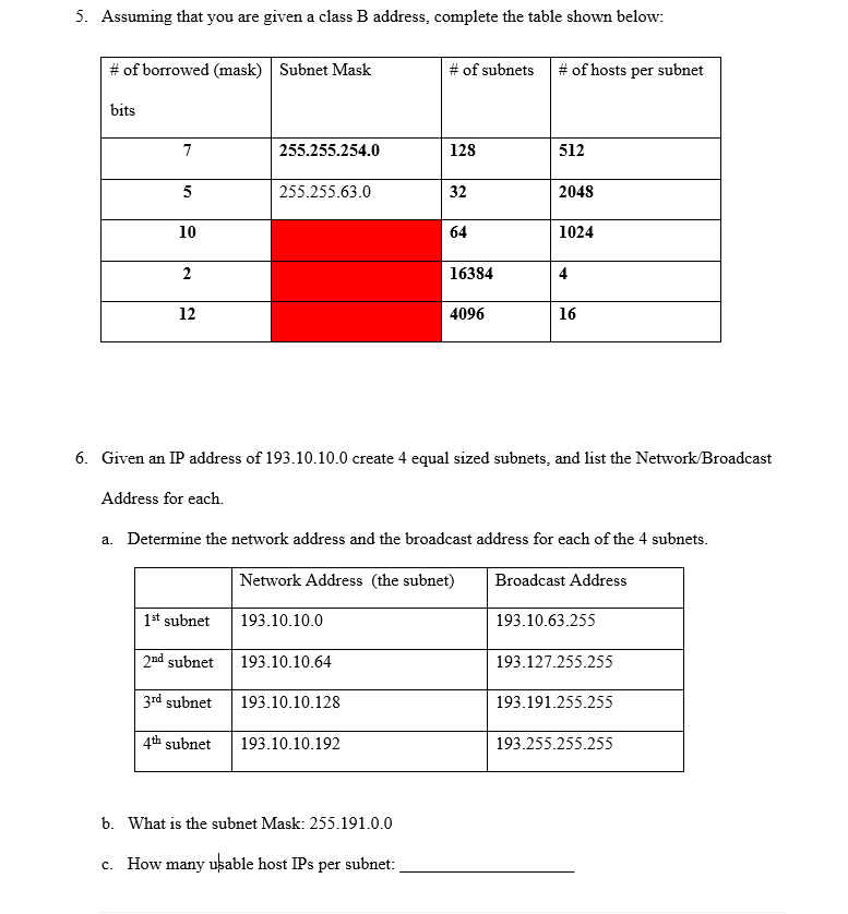 Solved 5. Assuming that you are given a class B address, | Chegg.com