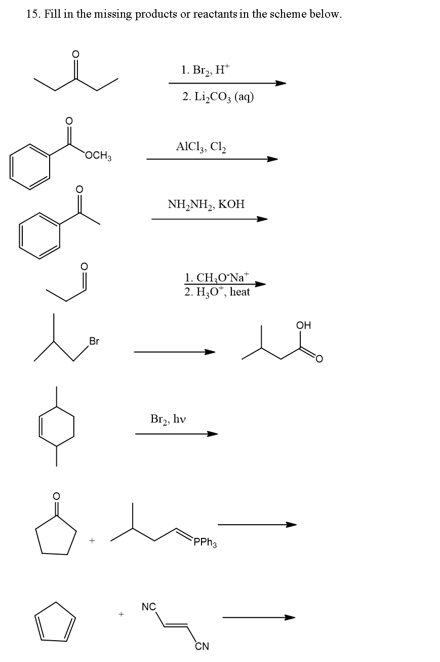Solved 15. Fill in the missing products or reactants in the | Chegg.com