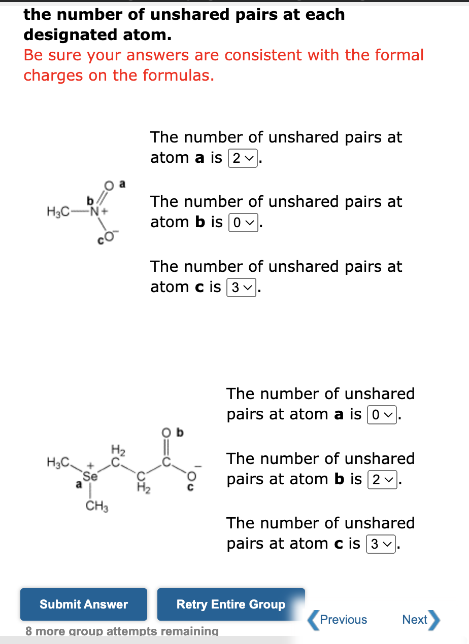 Solved the number of unshared pairs at each designated atom. | Chegg.com