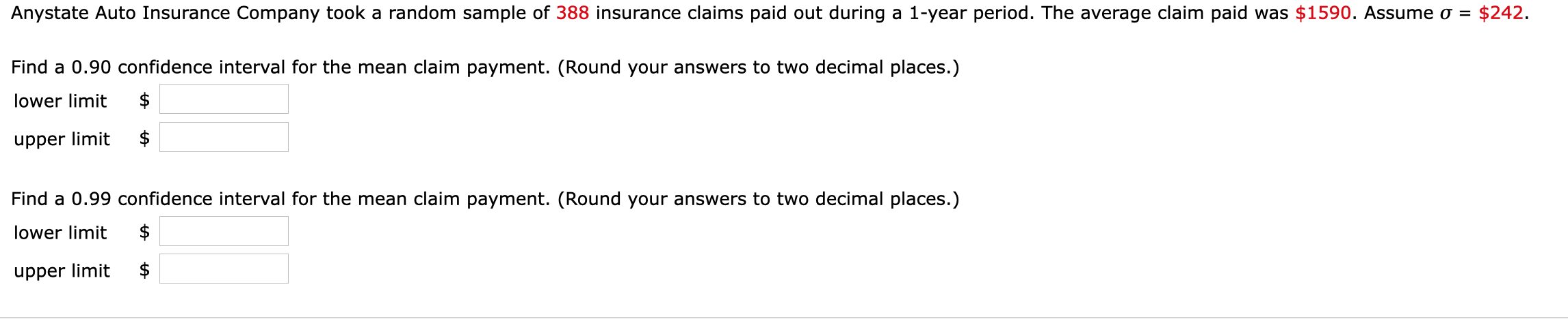 Solved Anystate Auto Insurance Company took a random sample | Chegg.com