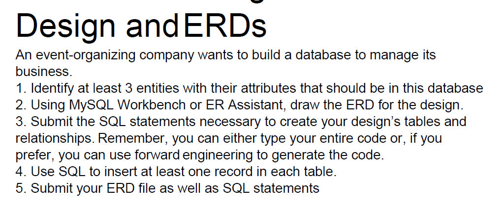 Solved Design and ERDs An event-organizing company wants to | Chegg.com