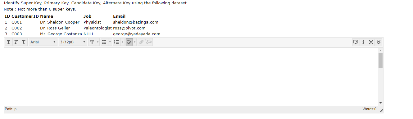 Solved Identify Super Key, Primary Key, Candidate Key, | Chegg.com