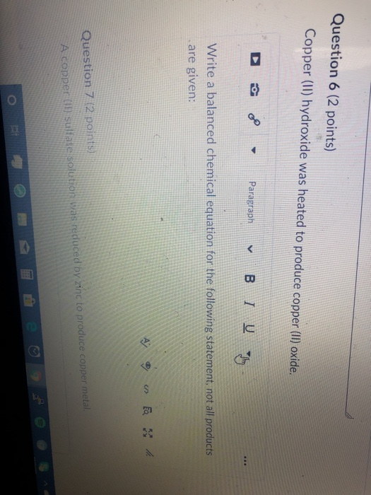 Solved Question 6 (2 points) Copper (11) hydroxide was | Chegg.com