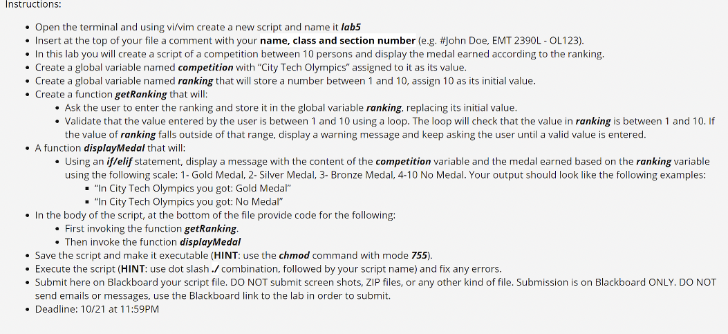 Solved Instructions: • Open the terminal and using vi/vim | Chegg.com