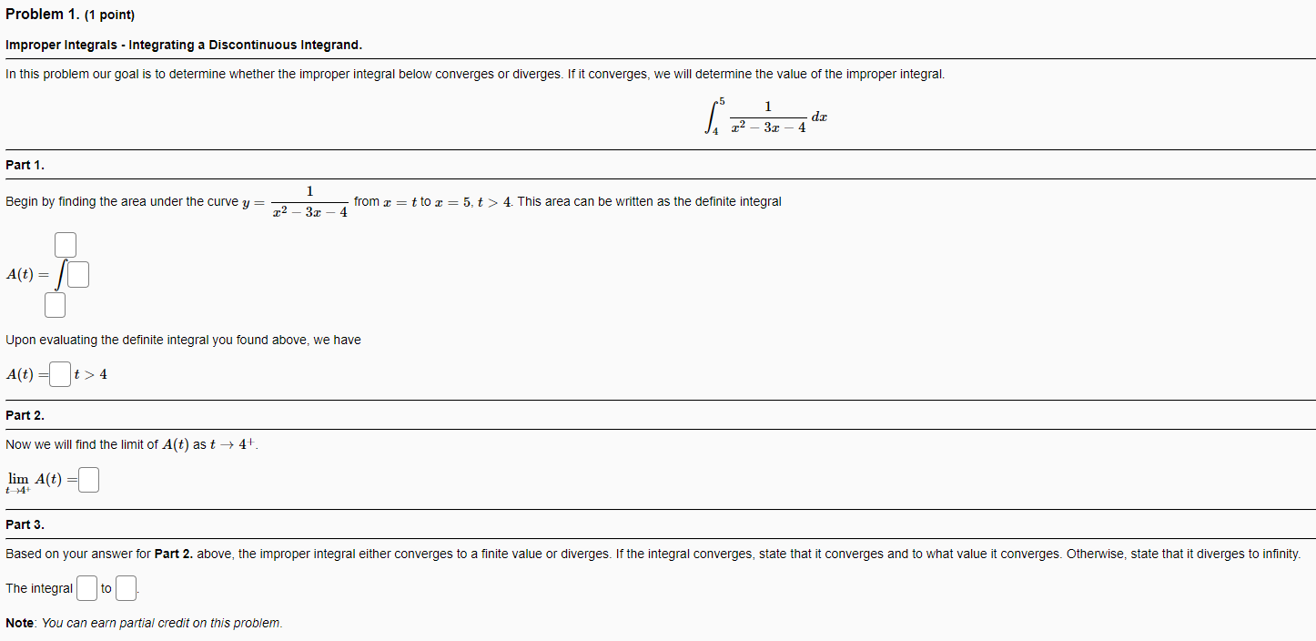 Solved Problem 1. (1 point) Improper Integrals - Integrating | Chegg.com