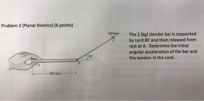 Solved The 2 [kg] slender bar is supported by cord BC and | Chegg.com