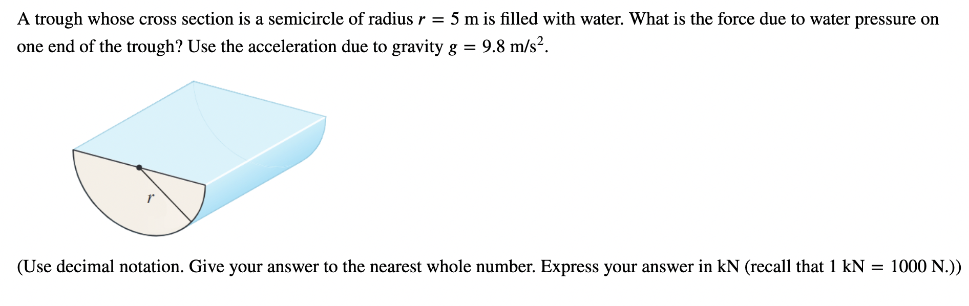 Solved A trough whose cross section is a semicircle of | Chegg.com