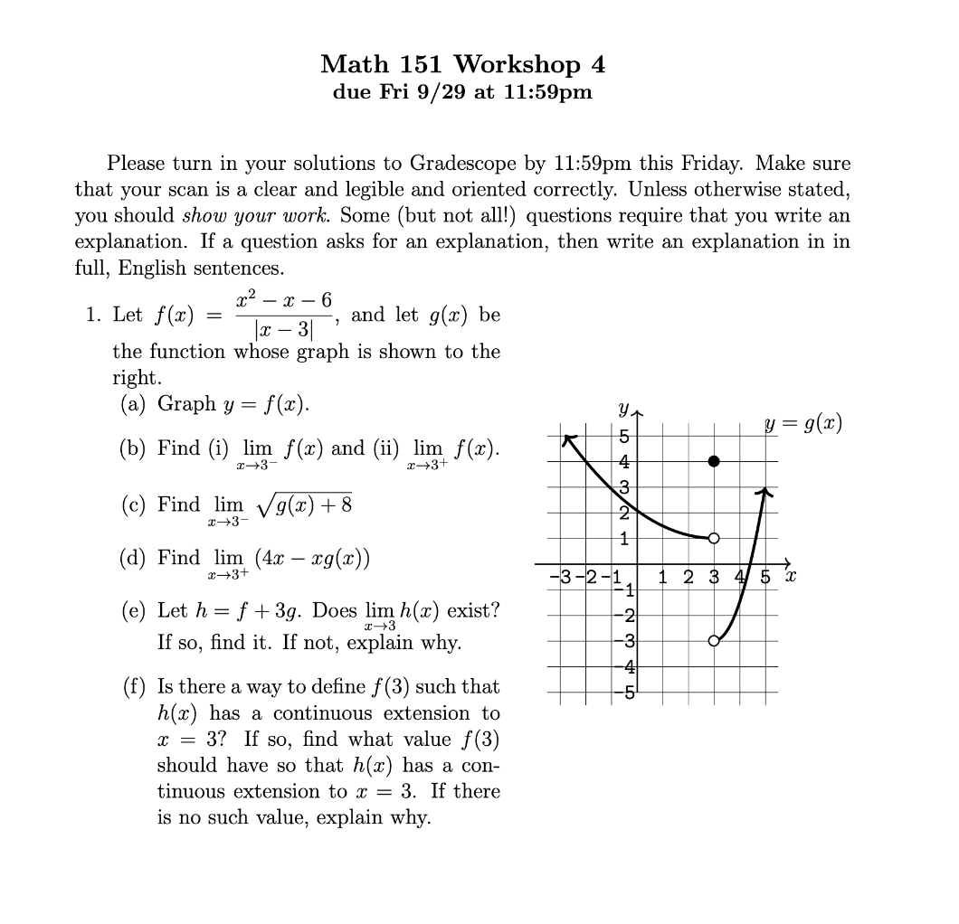 Solved Math 151 Workshop 4 Due Fri 9 29 At 11 59pm Please Chegg