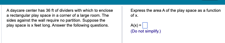 Solved A daycare center has 36ft of dividers with which to | Chegg.com