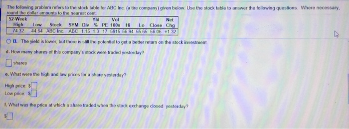 Solved The following problem refers to the stock table for | Chegg.com