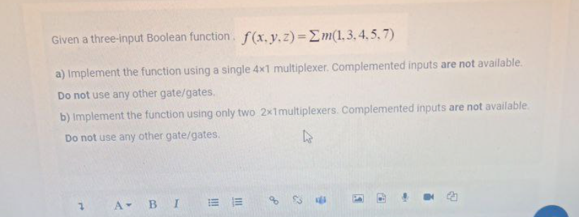 Solved Given a three-input Boolean function f(x,y,z)= | Chegg.com