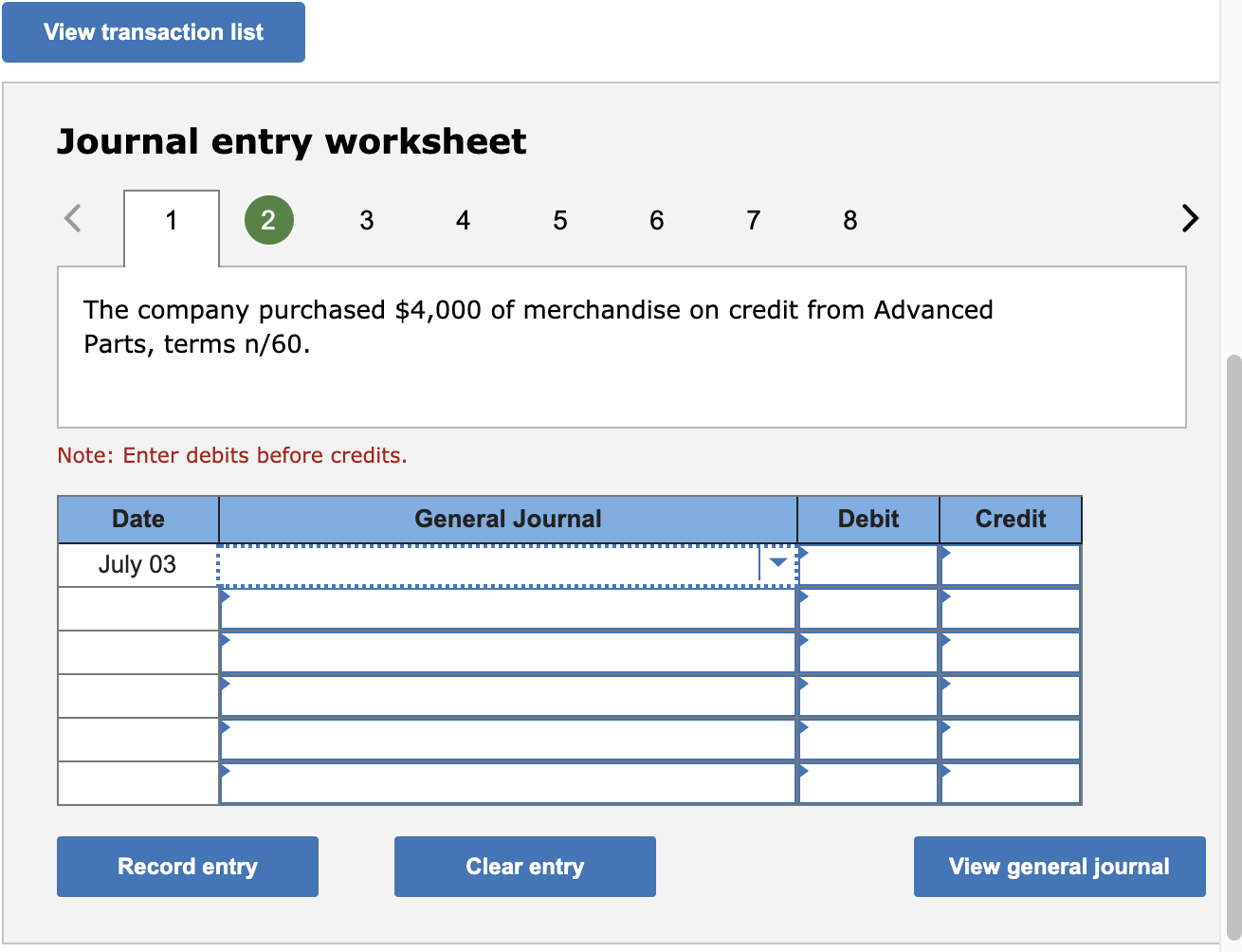 Solved View transaction list Journal entry worksheet