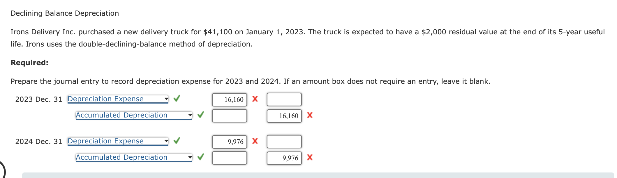 Solved Declining Balance DepreciationIrons Delivery Inc. | Chegg.com