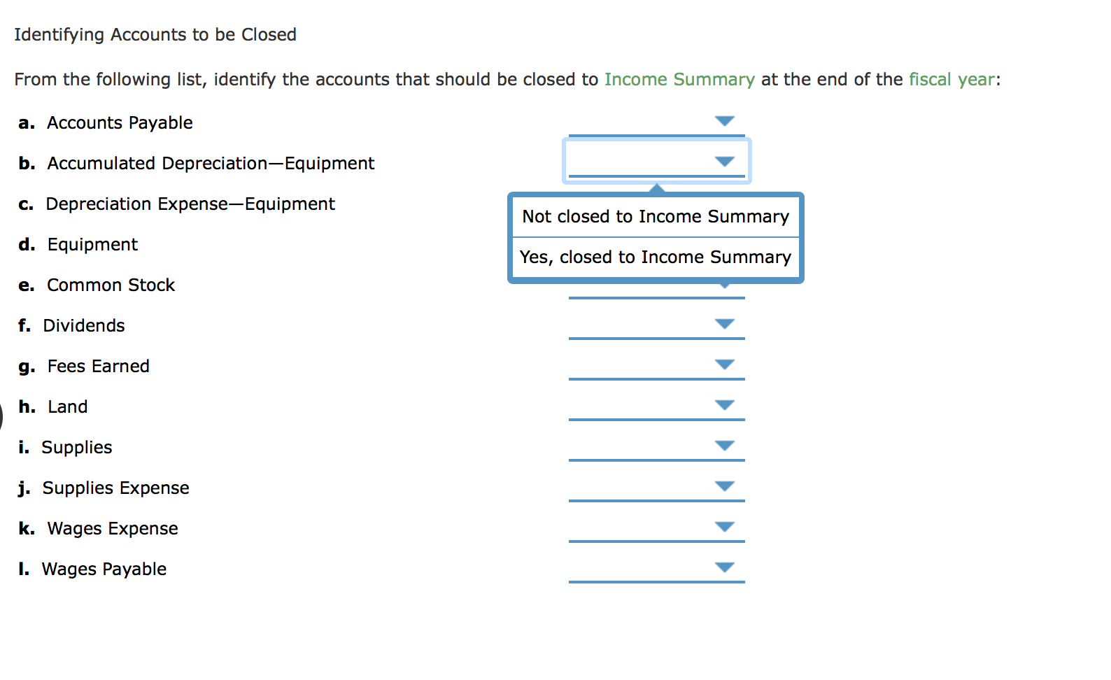 Solved Identifying Accounts to be Closed From the following | Chegg.com