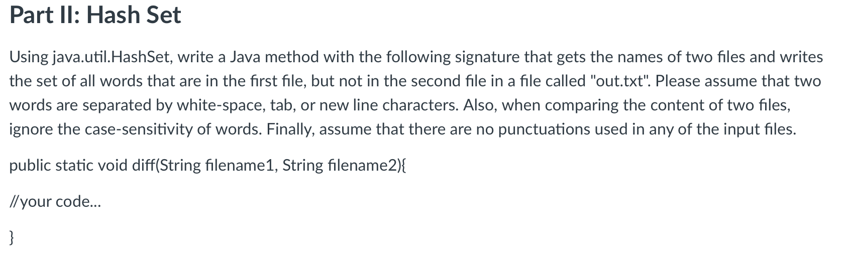 Solved Using Javautilhashset Write A Java Method With The 