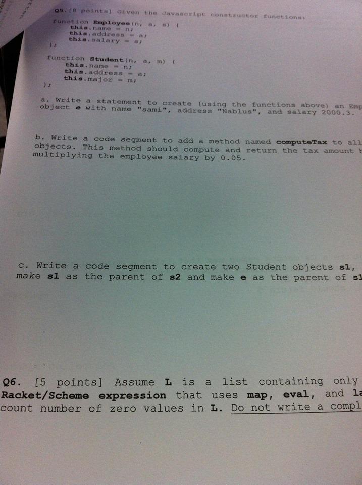 Solved os. 8 point. Given the Javascript constructor | Chegg.com