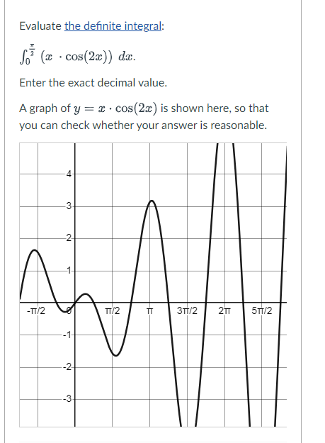 Solved Evaluate the definite integral:∫0π2(x*cos(2x))dx. | Chegg.com