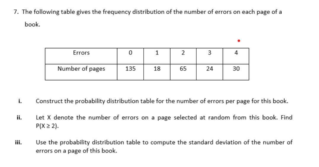 Solved 7. The following table gives the frequency | Chegg.com