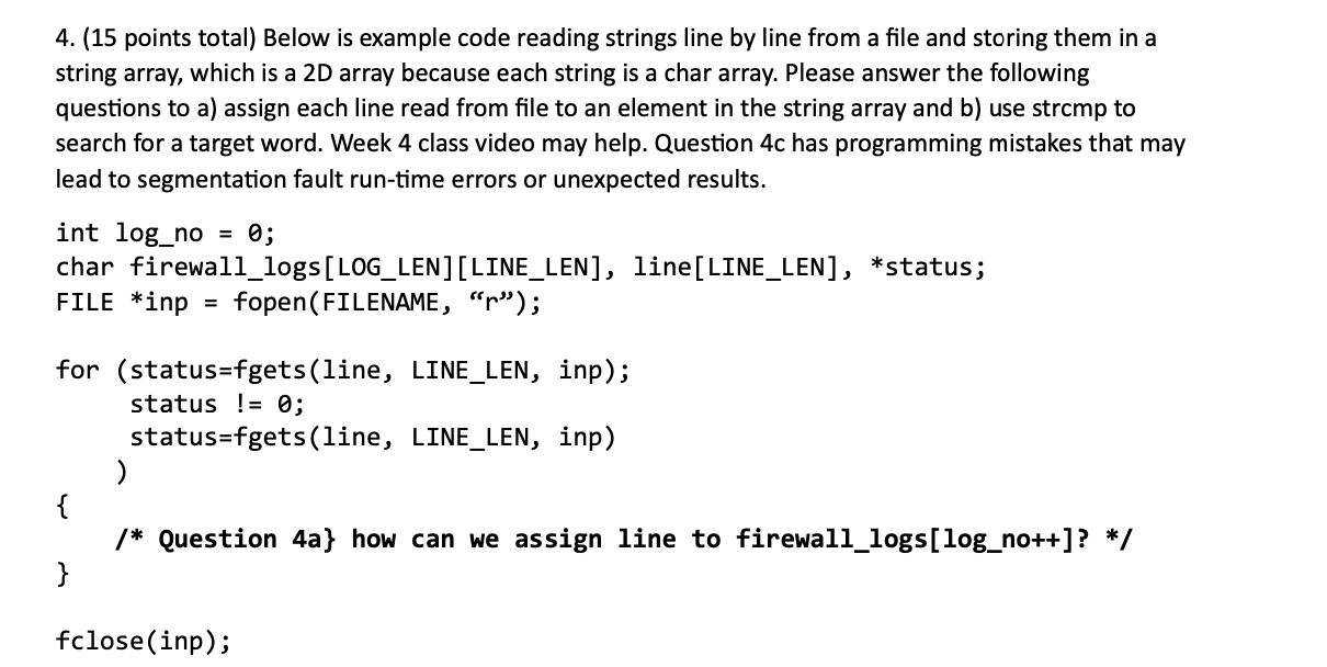 Solved 4. (15 points total) Below is example code reading | Chegg.com