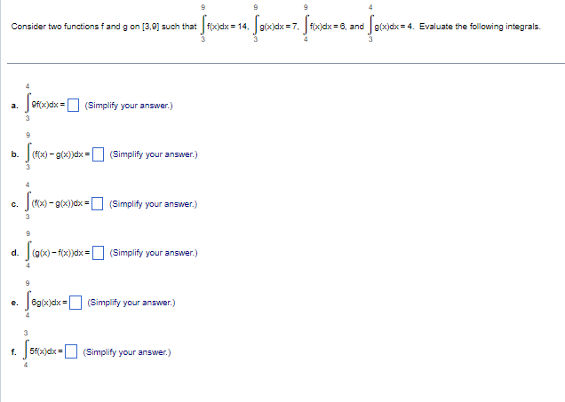 Solved Consider two functions f and g on [3,9] such that | Chegg.com