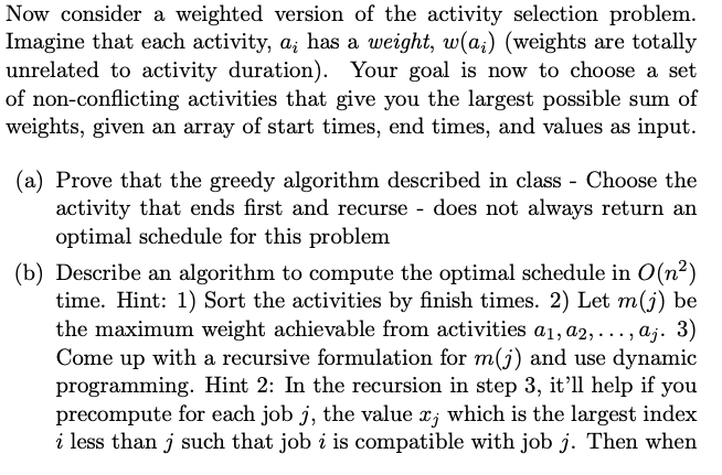 Solved Now consider a weighted version of the activity | Chegg.com