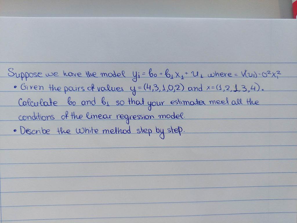 Solved Suppose we have the model yi=b0+b1x1+u1 where | Chegg.com