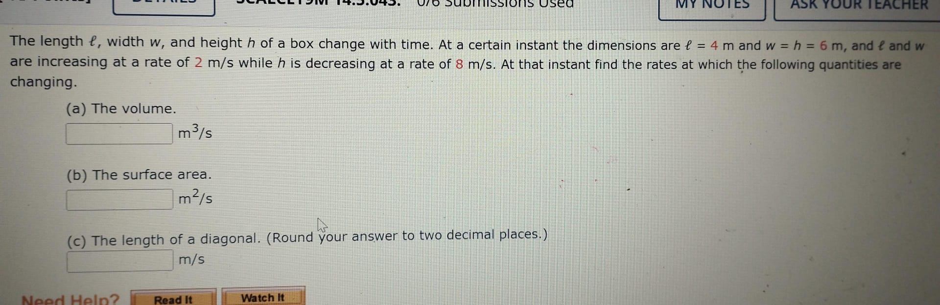 Solved The length ℓ, width w, and height h of a box change | Chegg.com