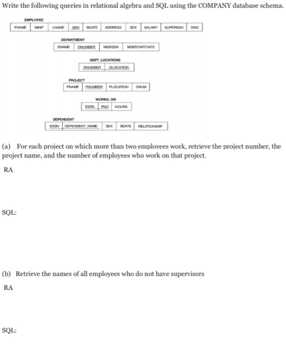 Solved Write the following queries in relational algebra and | Chegg.com