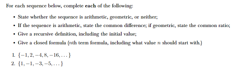 Solved For each sequence below, complete each of the | Chegg.com