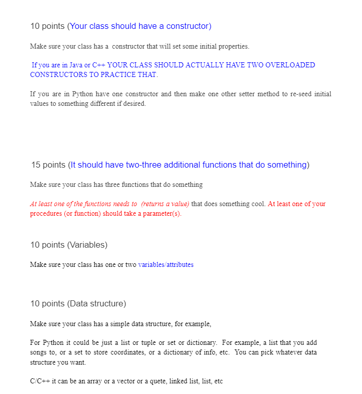 Solved 25 points (Create a class) Make a class. It should be | Chegg.com