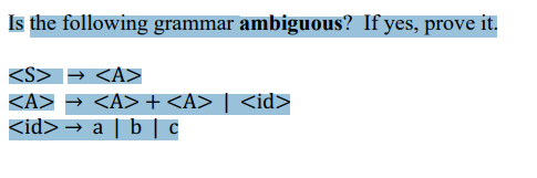 Solved Is the following grammar ambiguous? If yes, prove it. | Chegg.com