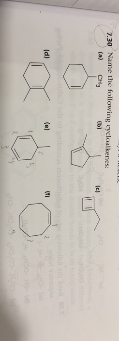 Solved 7.30 Name the following cycloalkenes: (a) CH3 | Chegg.com