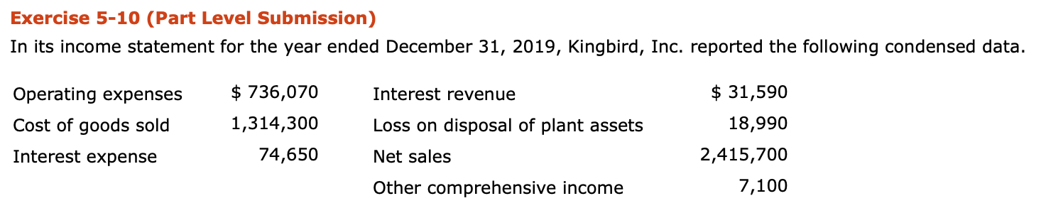 Solved Exercise 5-10 (Part Level Submission) In its income | Chegg.com