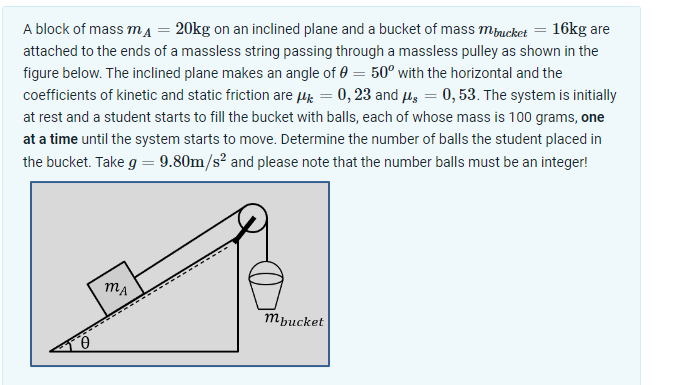Solved A block of mass mA=20kg ﻿on an inclined plane and a | Chegg.com