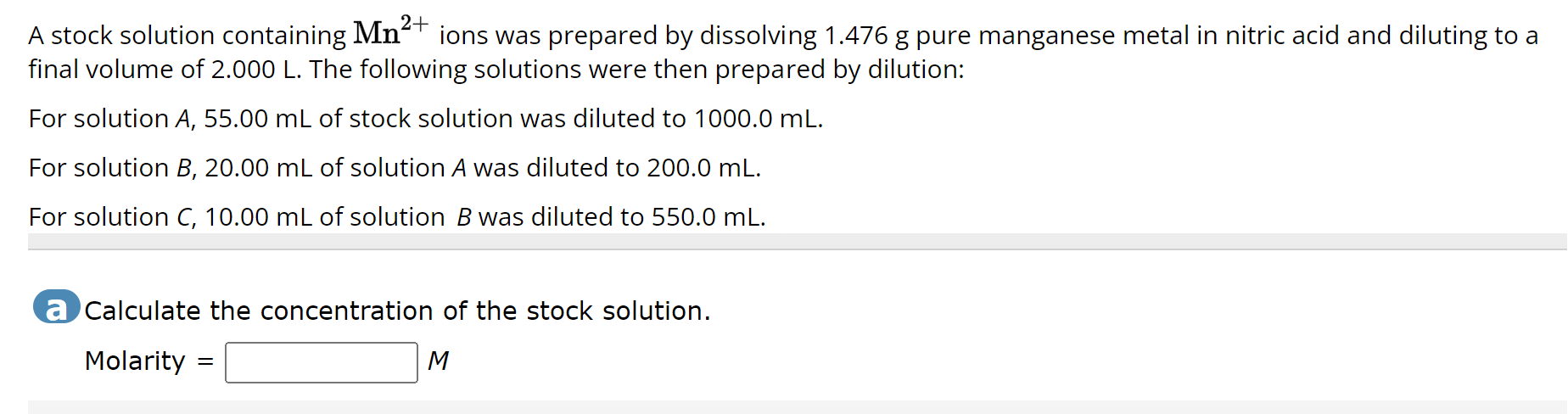 Solved A stock solution containing Mn2+ ions was prepared by | Chegg.com