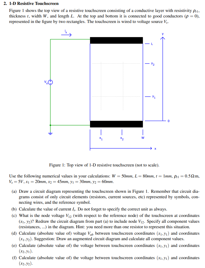 2. 1-D Resistive Touchscreen Figure 1 shows the top | Chegg.com