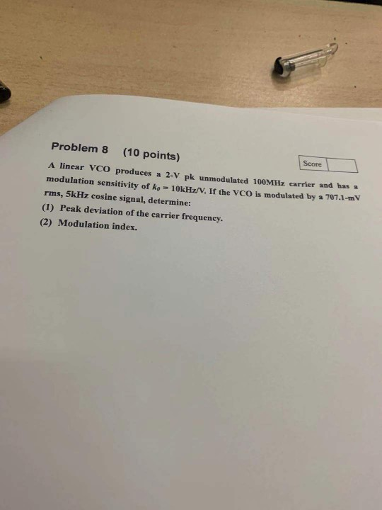 Problem 8 (10 points) Score A linear VCO produces a | Chegg.com