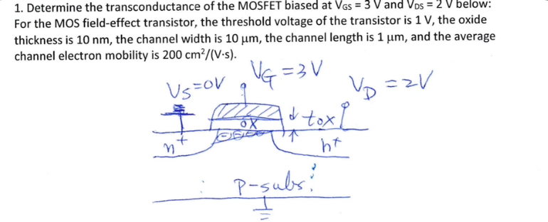 Solved 1. Determine the transconductance of the MOSFET | Chegg.com